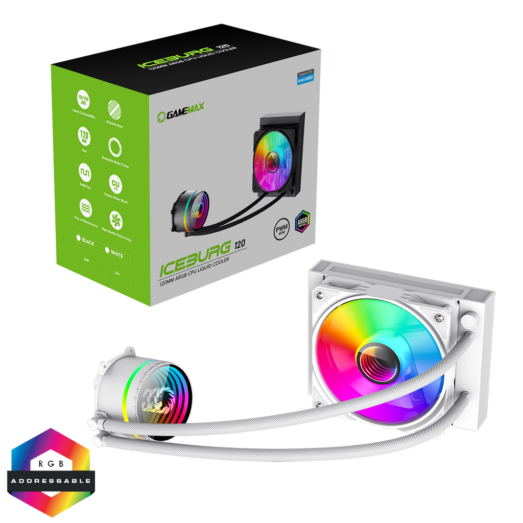 GameMax Iceburg 120mm AIO ARGB Water Cooler White – Lightning Computers