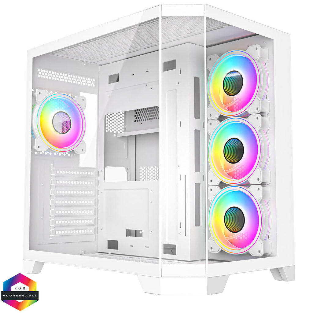 CIT DS360 White ATX Gaming Case With Dual Chamber Panoramic Tempered G ...