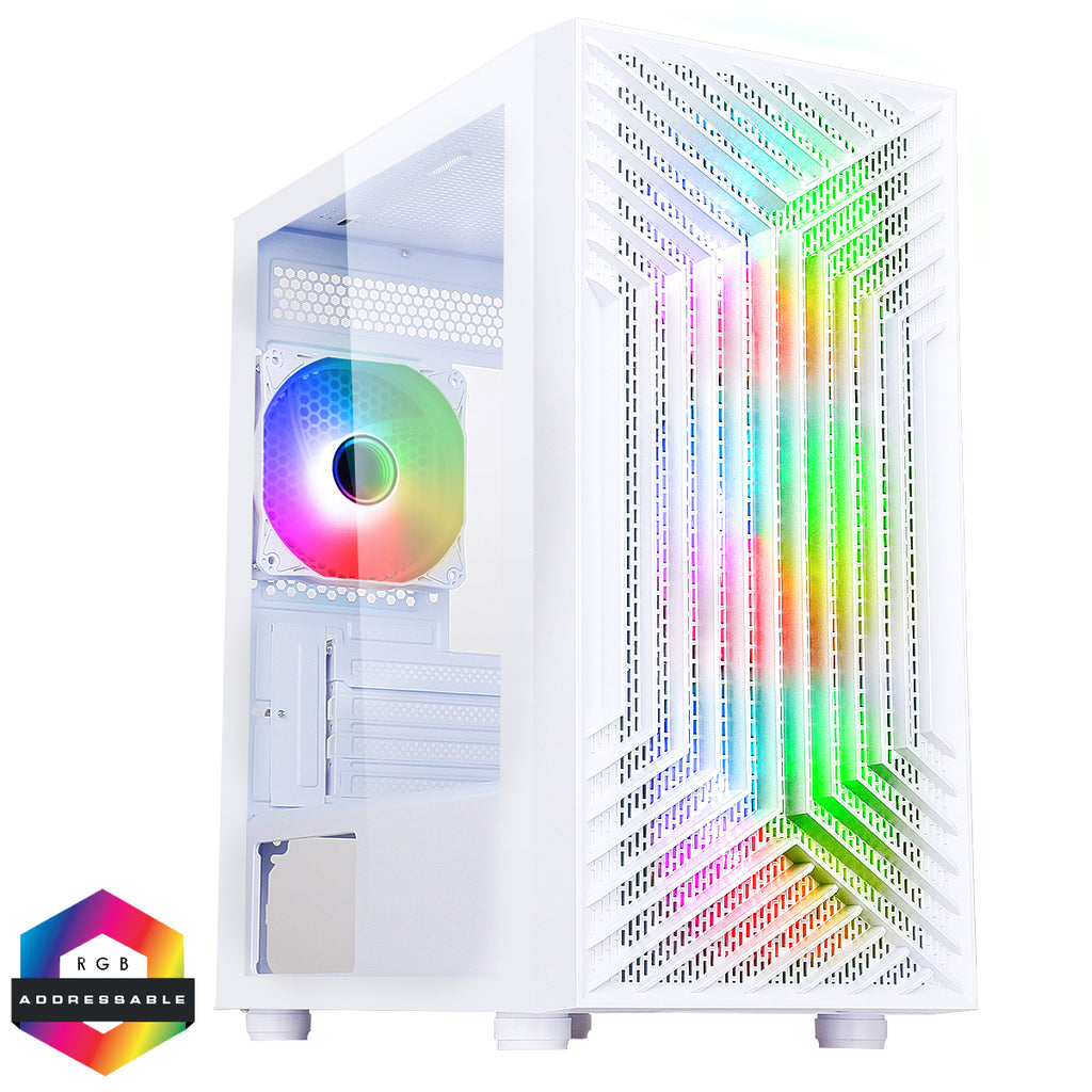 CIT Terra White Micro-ATX PC Gaming Case with 4 x 120mm Infinity Fans ...