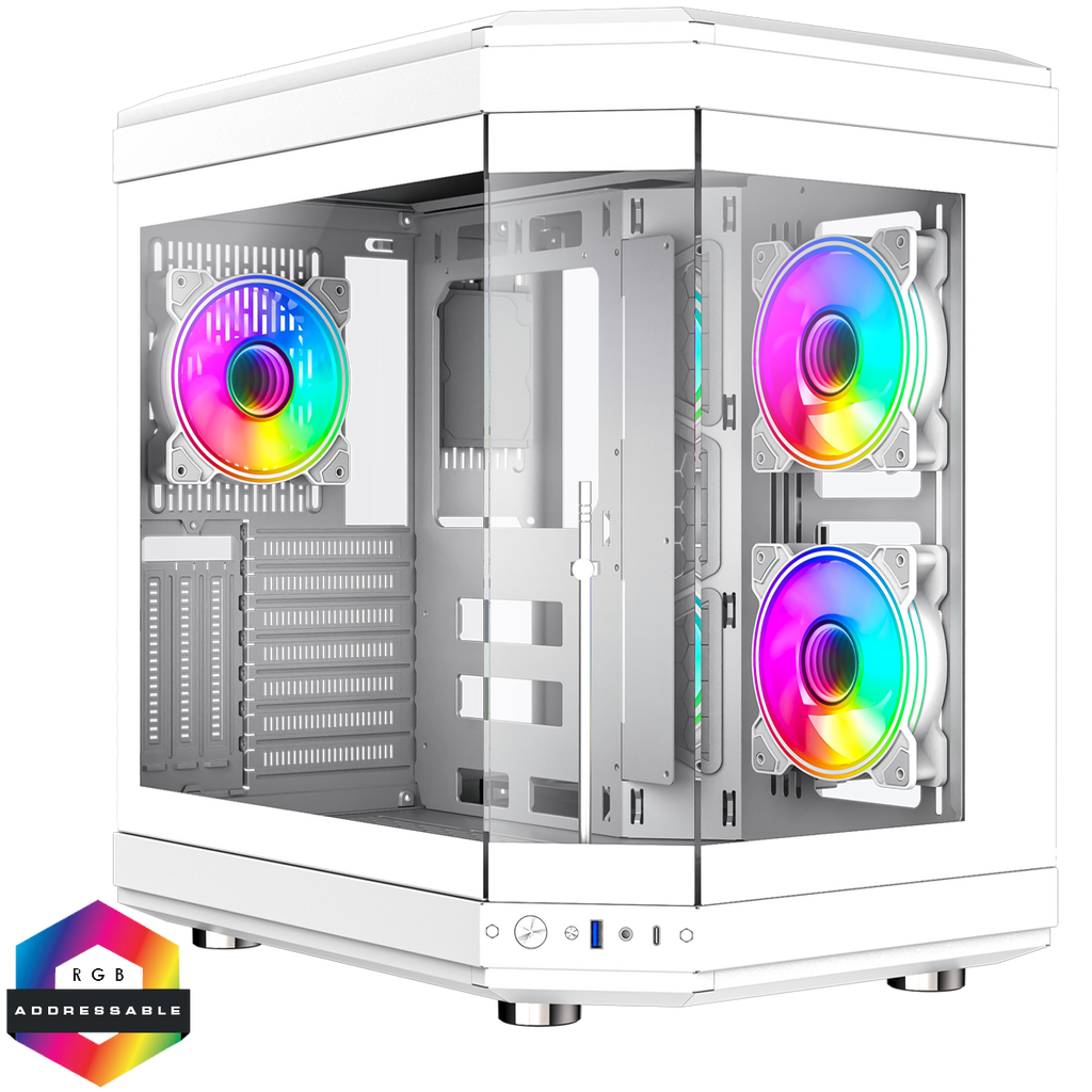 GameMax Hype White Mid-Tower ATX Gaming Case With Dual Chamber Panoram ...